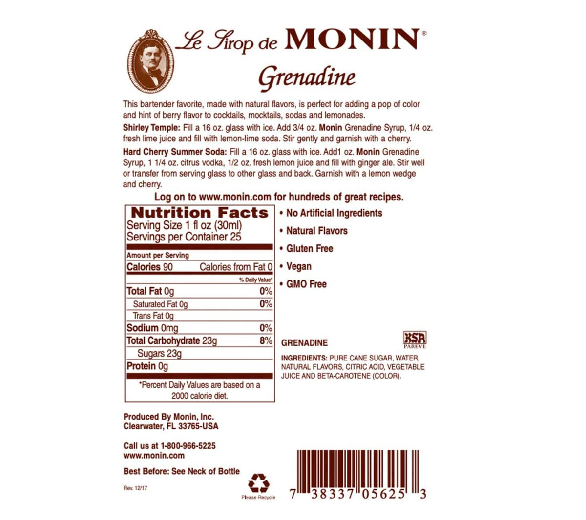 MONIN Premium Grenadine Syrup 1L with FREE Cocktail Recipe Card – Blue ...
